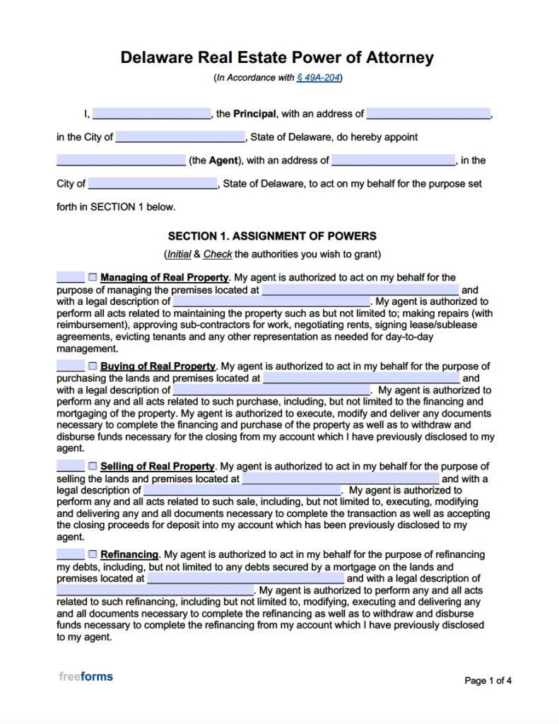 Free Delaware Power of Attorney Forms | PDF | Word