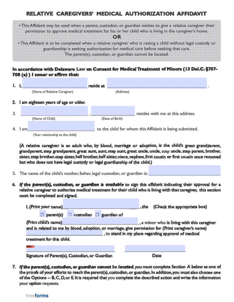 Free Delaware Minor Child Power of Attorney Form | PDF | WORD