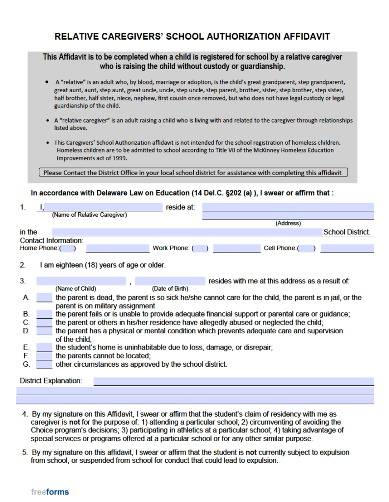 Free Delaware Minor Child Power of Attorney Form | PDF | WORD