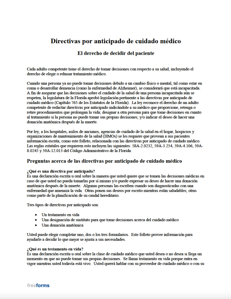Free Florida Advance Directive Form (Medical POA & Living Will) | PDF
