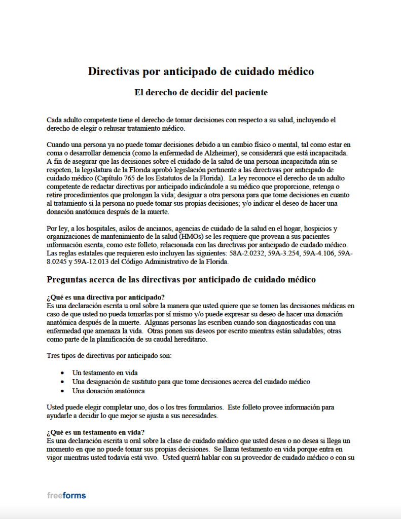 Free Florida Advance Directive Form (Medical POA & Living Will) | PDF