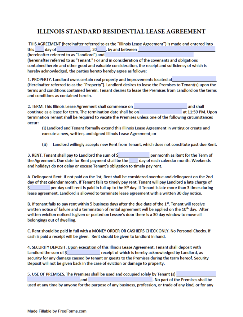 Free Illinois Standard Residential Lease Agreement Template Pdf Word Free Illinois Standard
