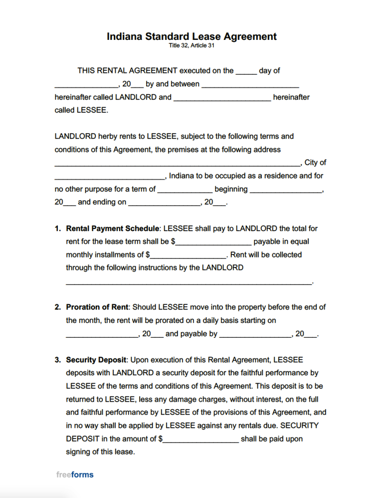Indiana Lease Agreement Template