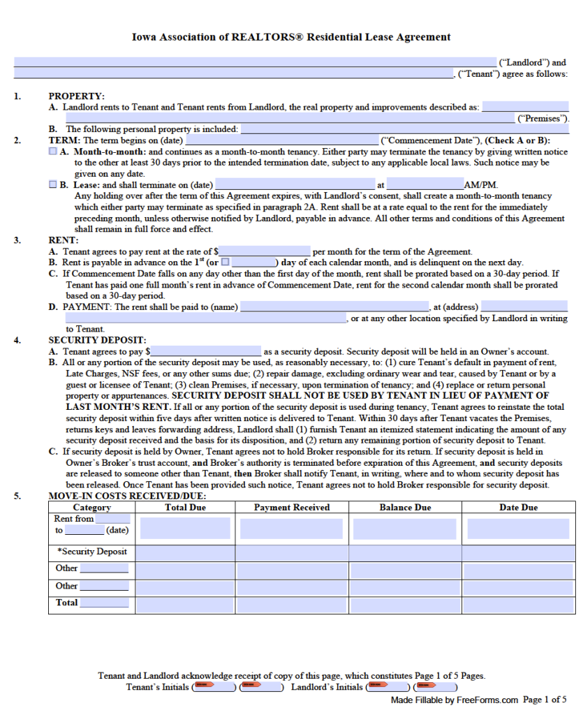 Free Iowa Standard Residential Lease Agreement Template | PDF | WORD