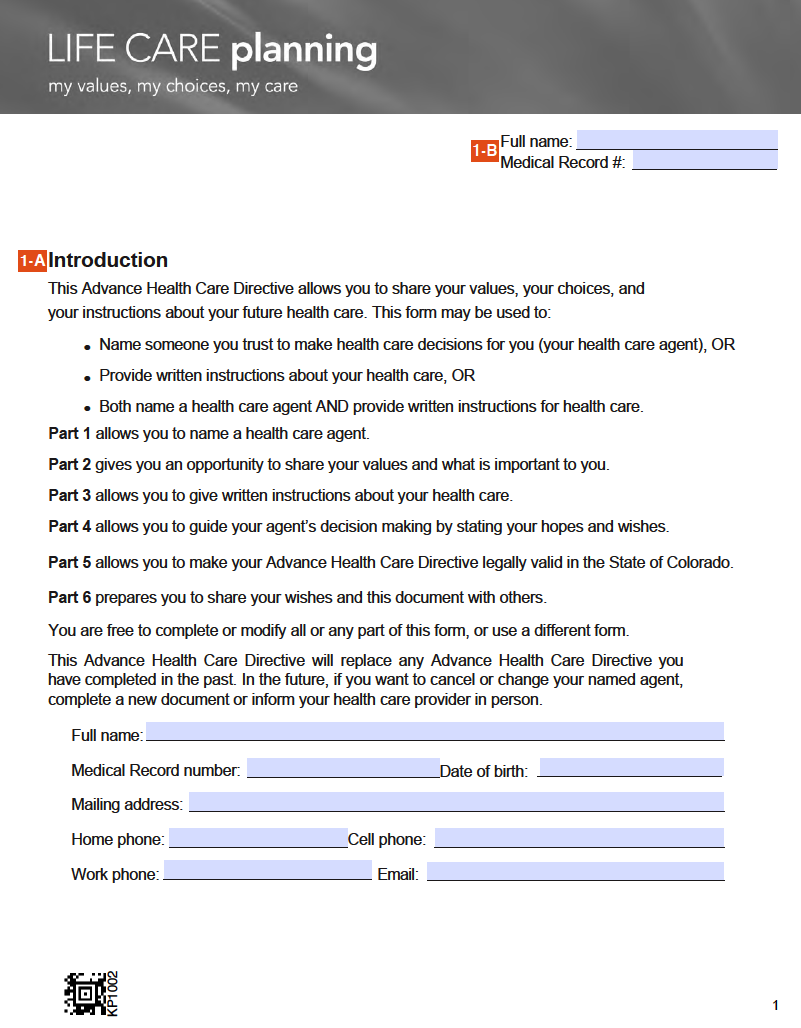 Free Colorado Advance Directive Form (Medical POA & Living Will) | PDF