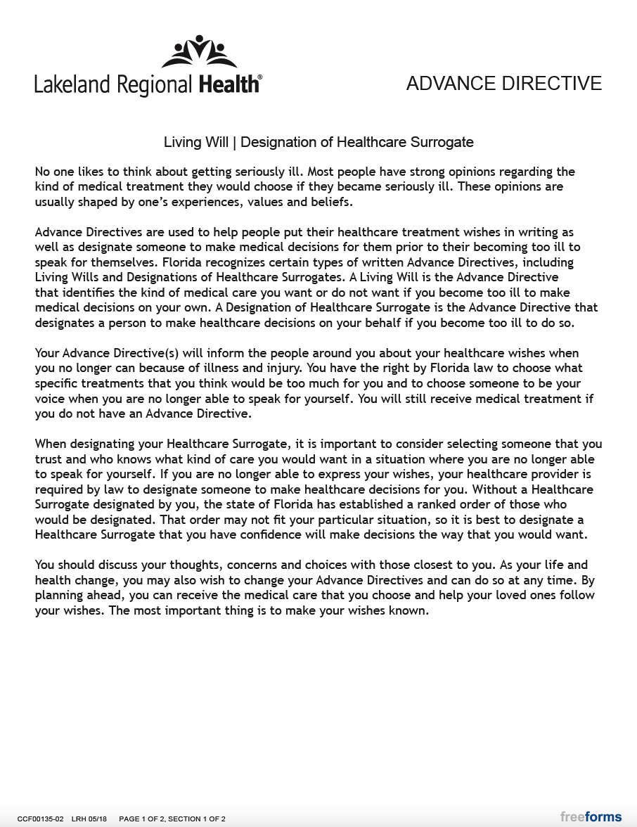 Free Florida Advance Directive Form (Medical POA & Living Will) | PDF