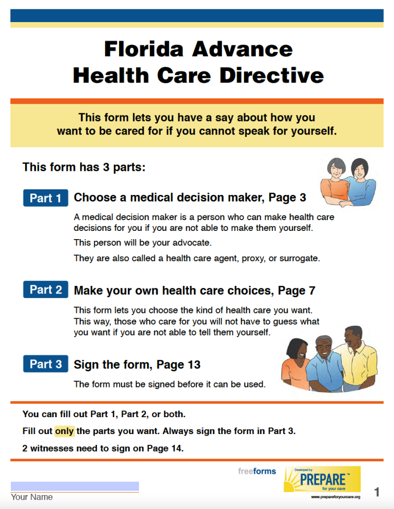 Free Florida Advance Directive Form Medical POA Living Will PDF