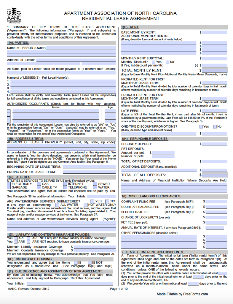 Free North Carolina Standard Residential Lease Agreement Template | PDF Free North Carolina Standard Residential Lease Agreement Template | PDF
