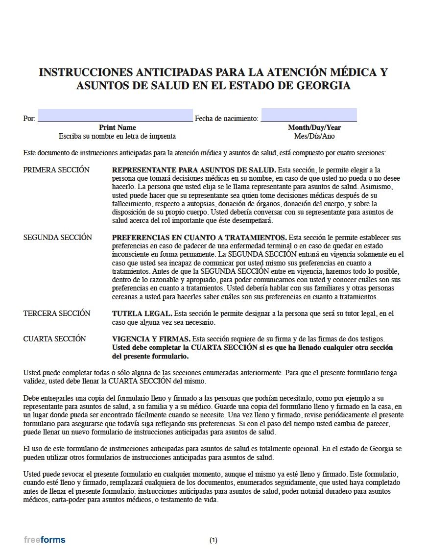 Free Georgia Advance Directive Form (Medical POA & Living Will) | PDF