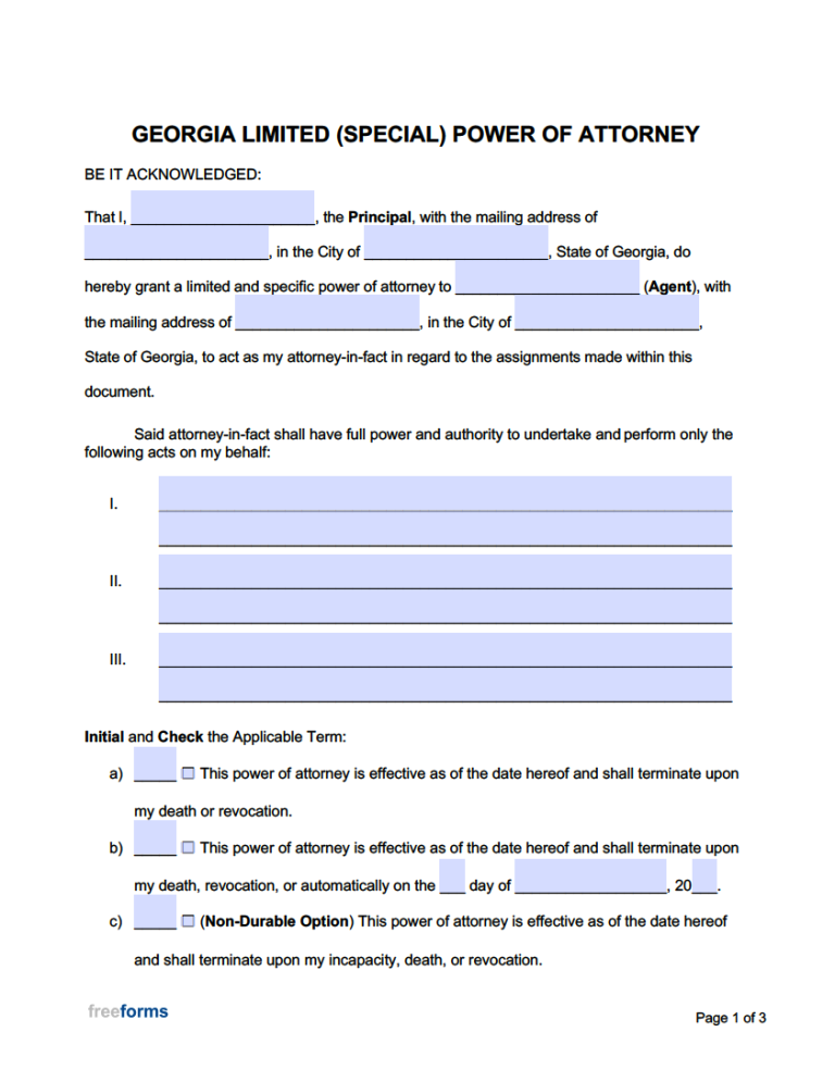 Free Georgia Power Of Attorney Forms PDF