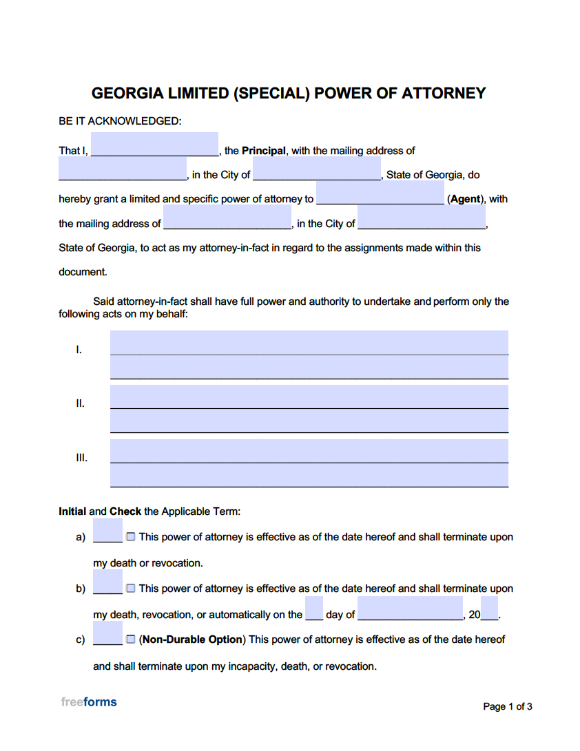 Free Printable Durable Power Of Attorney Form Georgia Printable Templates