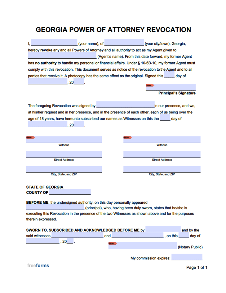 Free Georgia Revocation of Power of Attorney Form | PDF | Word
