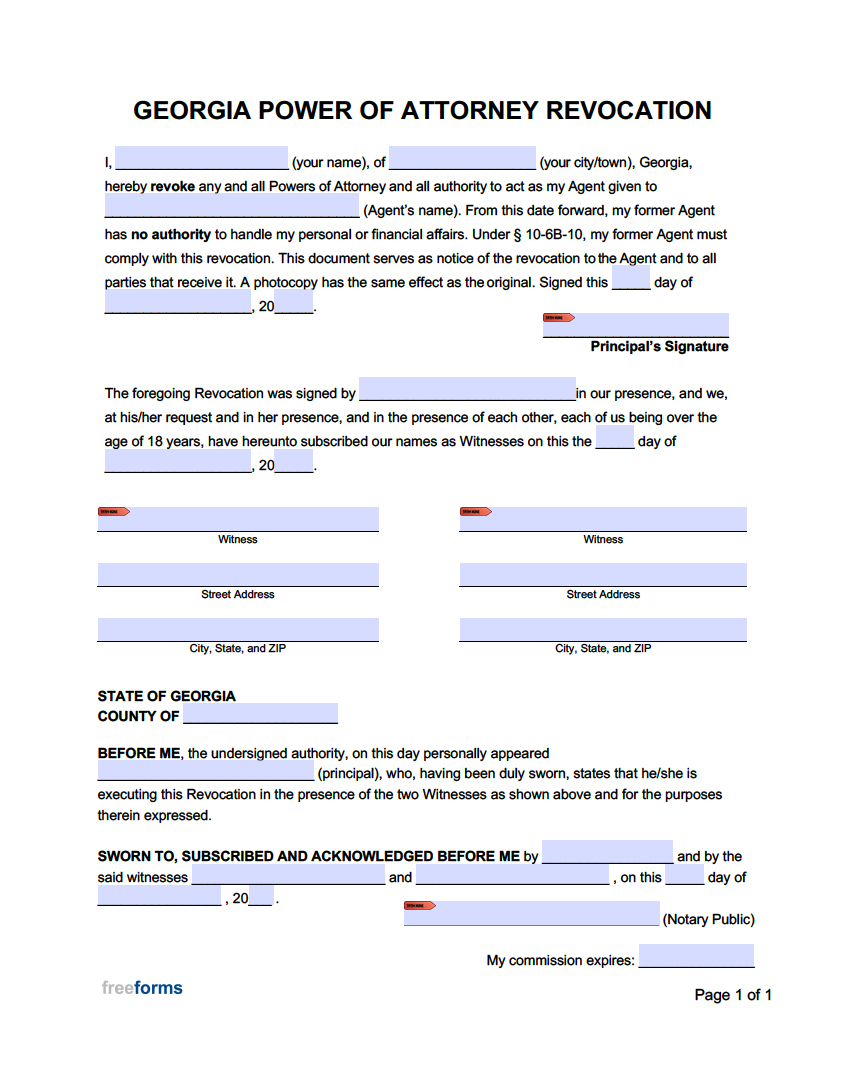 Free Georgia Revocation of Power of Attorney Form | PDF | WORD Free Georgia Revocation of Power of Attorney Form | PDF | WORD