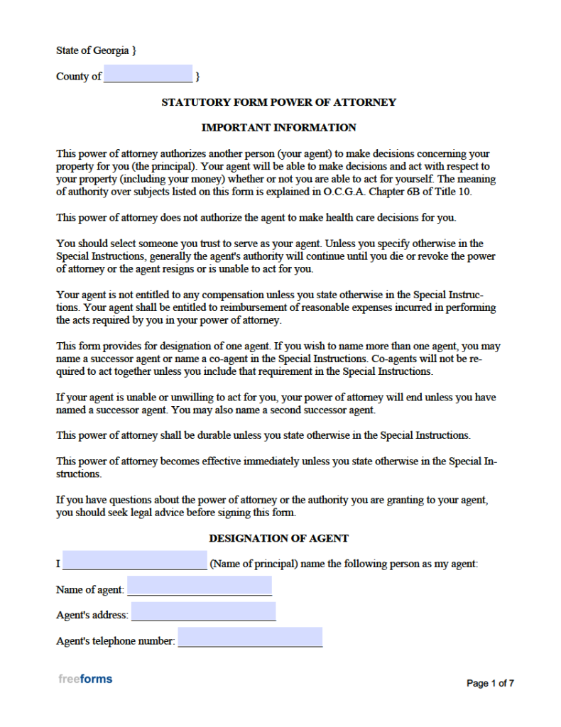 Free Georgia Durable Financial Power Of Attorney Form PDF free-georgia-durable-financial-power-of-attorney-form-pdf