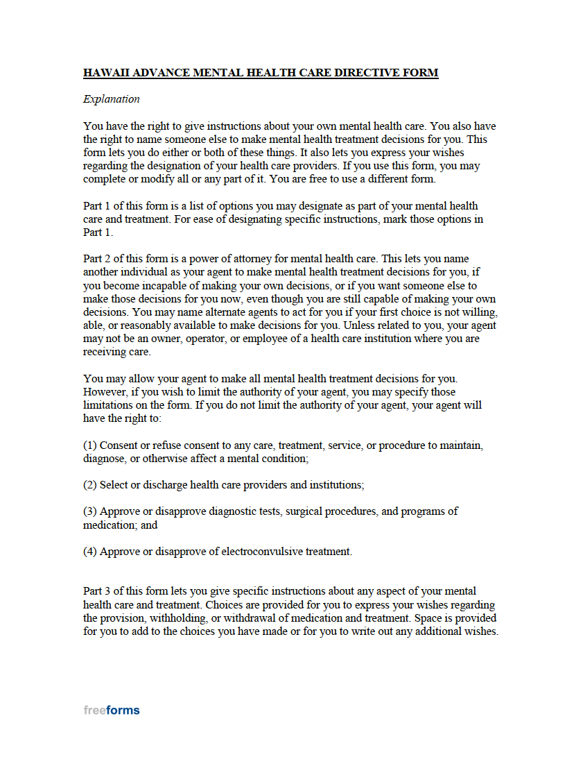 Free Hawaii Advance Directive Form (Medical POA & Living Will) | PDF