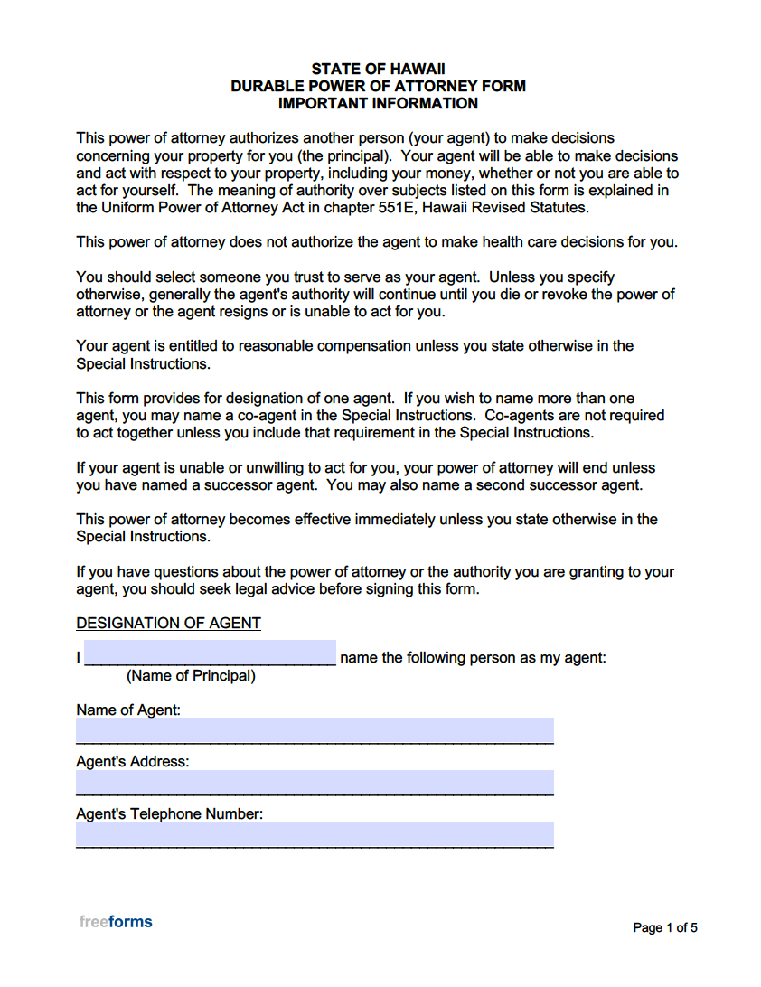 Free Hawaii Durable Financial Power Of Attorney Form PDF free-hawaii-durable-financial-power-of-attorney-form-pdf