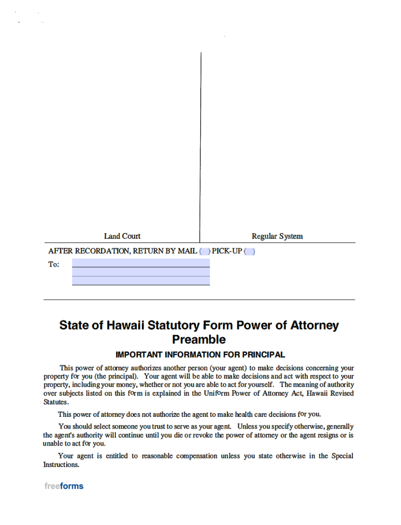 Free Hawaii General (Financial) Power of Attorney Form | PDF
