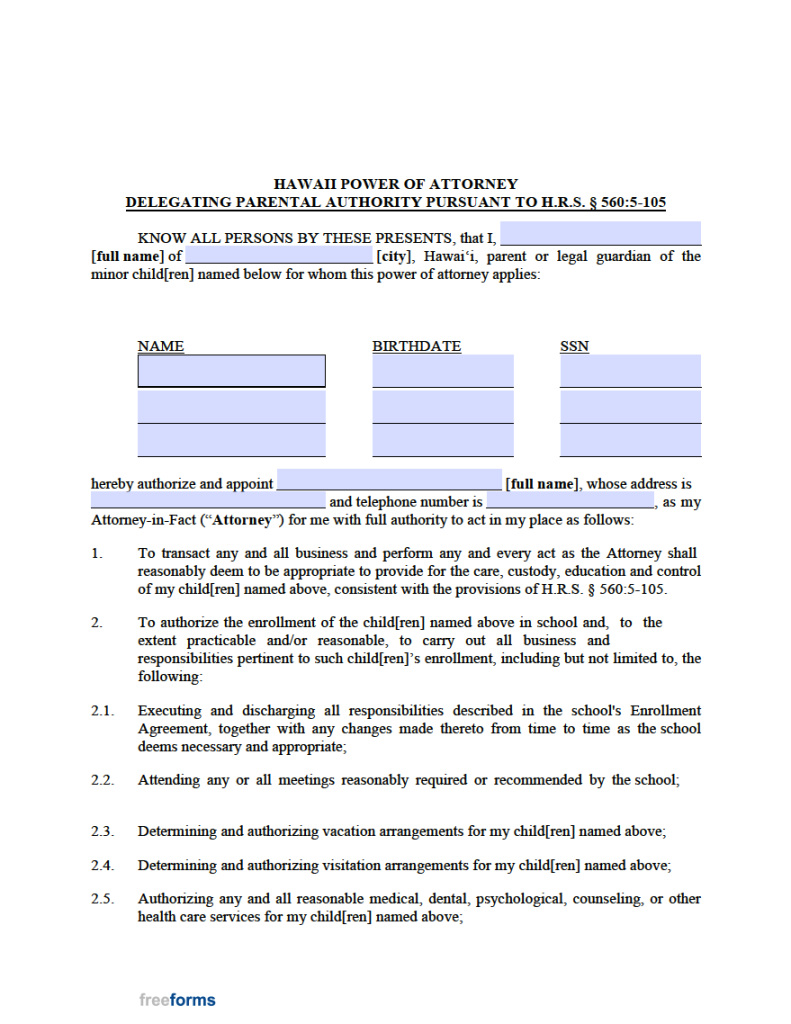 Free Hawaii Power of Attorney Forms | PDF