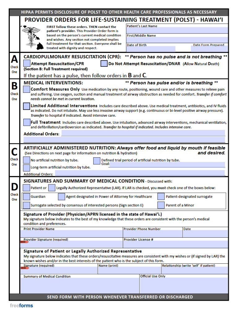 Free Hawaii Advance Directive Form (Medical POA & Living Will) | PDF