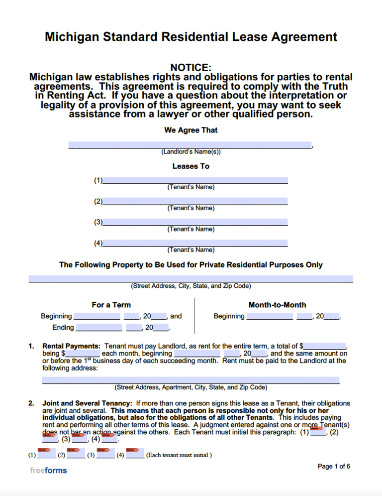 Michigan Lease Agreement Gambaran