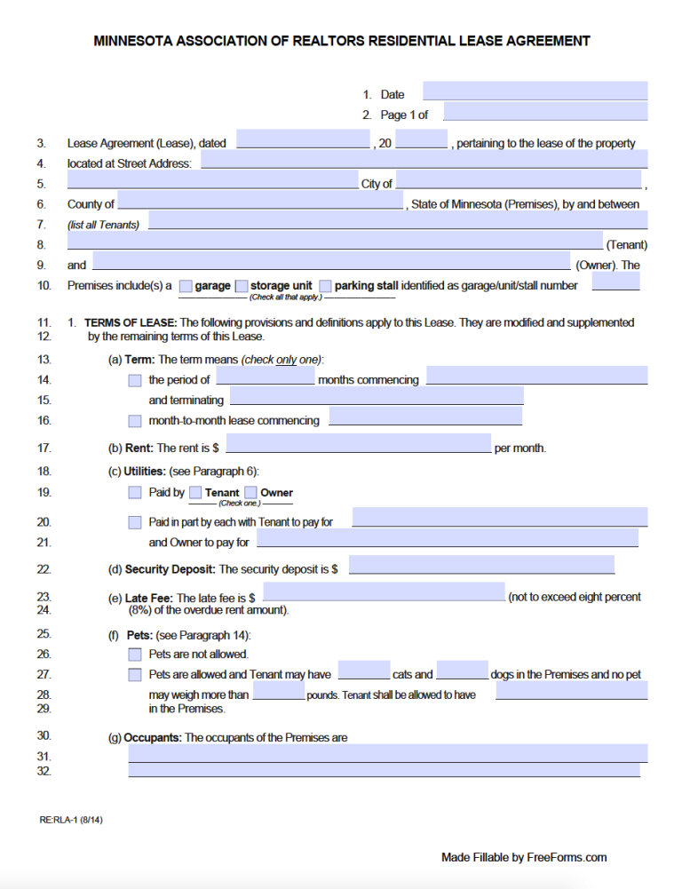 Free Minnesota Rental Lease Agreement Templates | PDF | Word