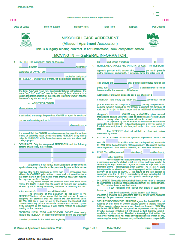Free Missouri Standard Residential Lease Agreement Template | PDF | Word