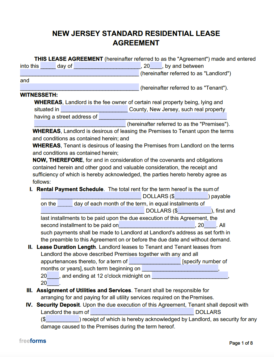 New Jersey Standard Residential Lease Agreement It Be Fun Weblog 