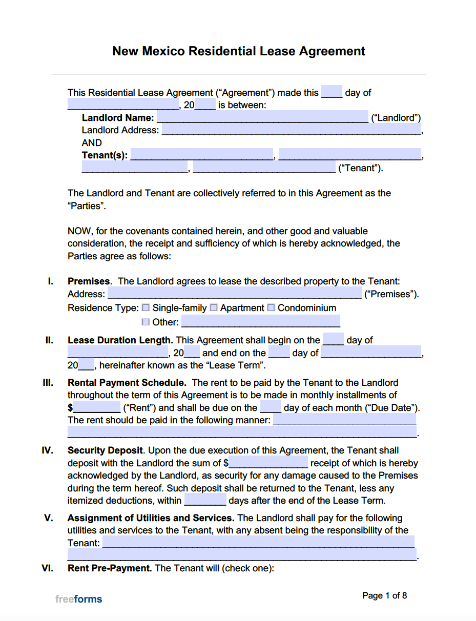 Free Printable Lease Agreement New Mexico Printable Templates