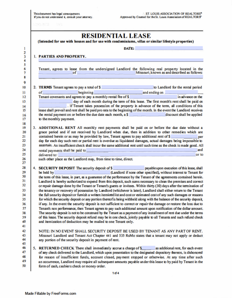 Free Missouri Standard Residential Lease Agreement Template | PDF | WORD