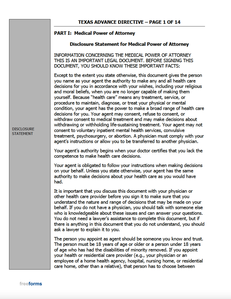 Free Texas Advance Directive Form (Medical POA & Living Will) | PDF | Word