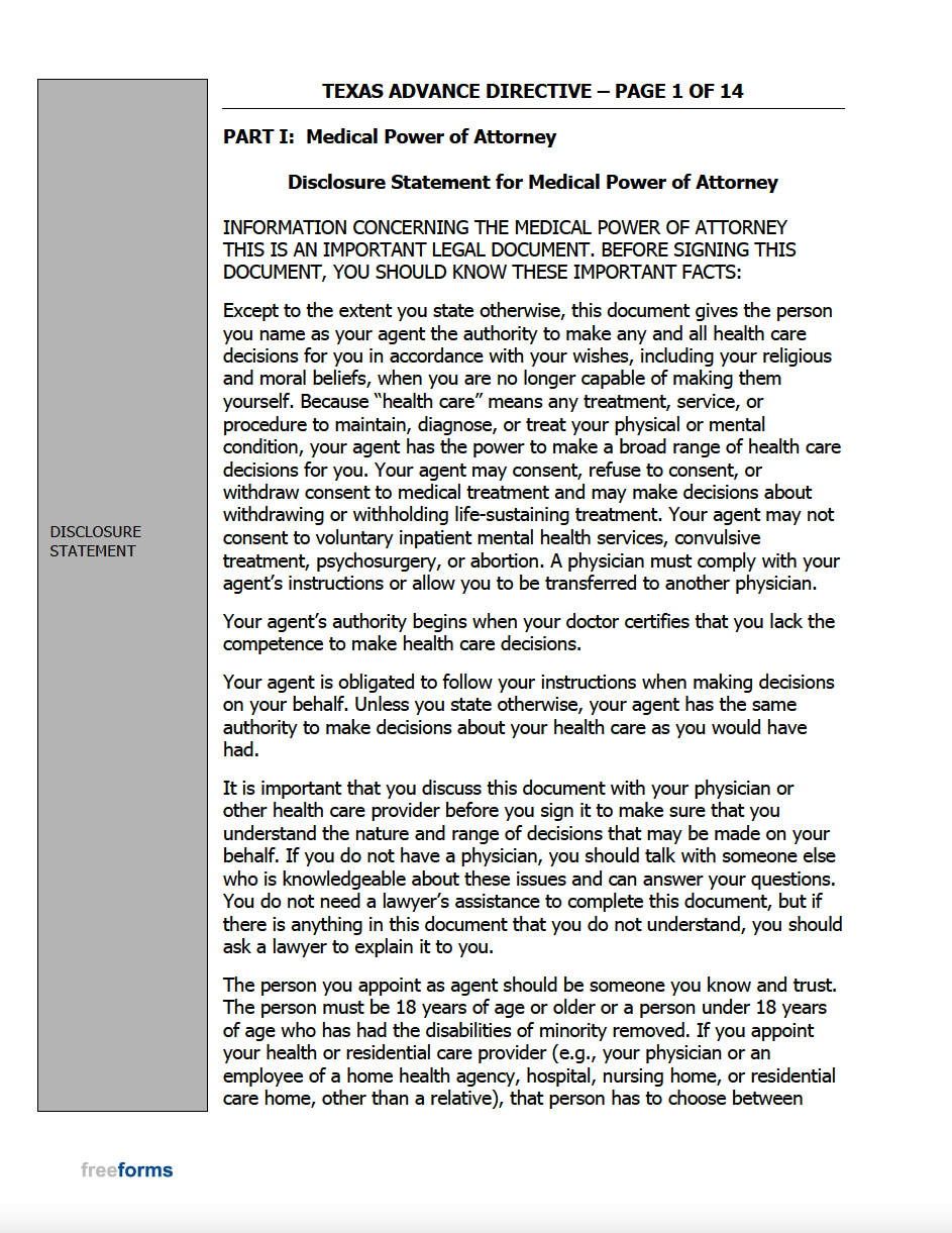 Free Texas Advance Directive Form (Medical POA & Living Will) | PDF | Word