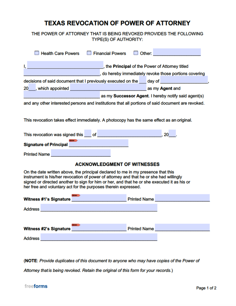 Free Texas Revocation of Power of Attorney Form | PDF