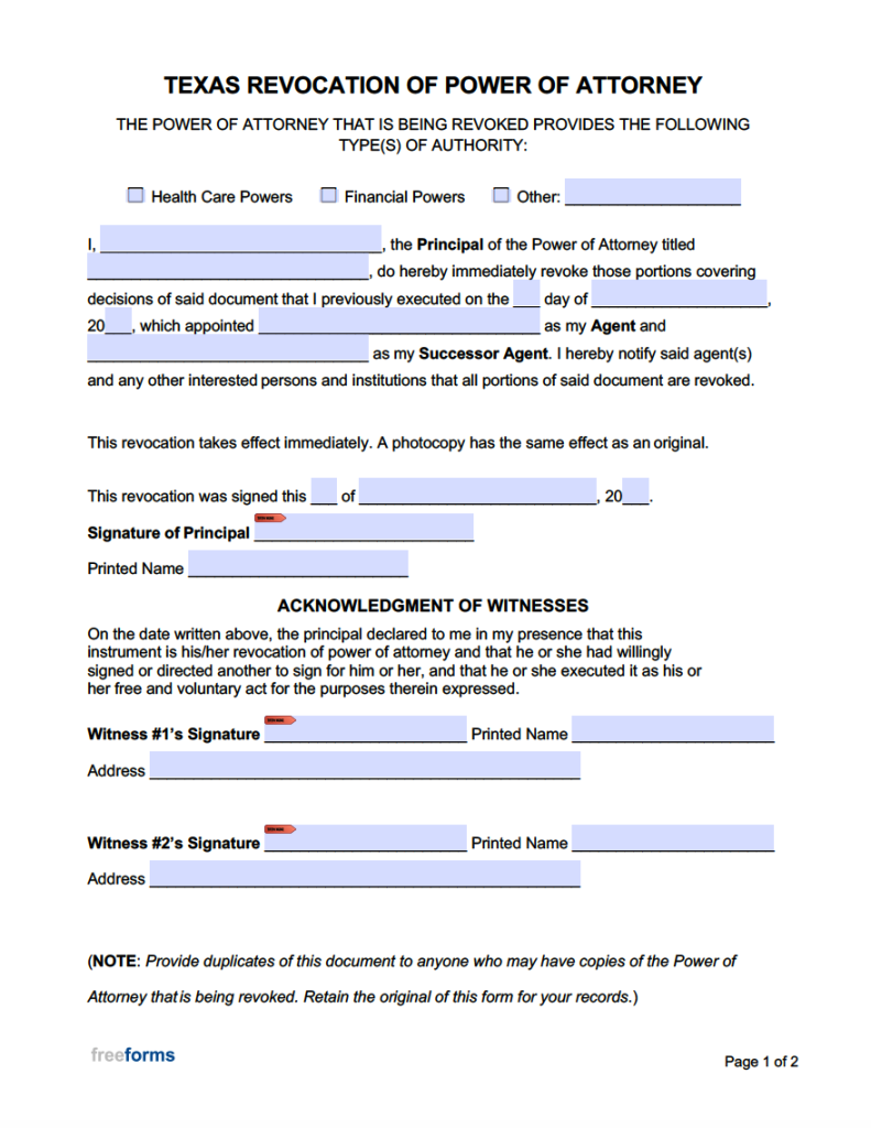 Free Texas Revocation of Power of Attorney Form | PDF