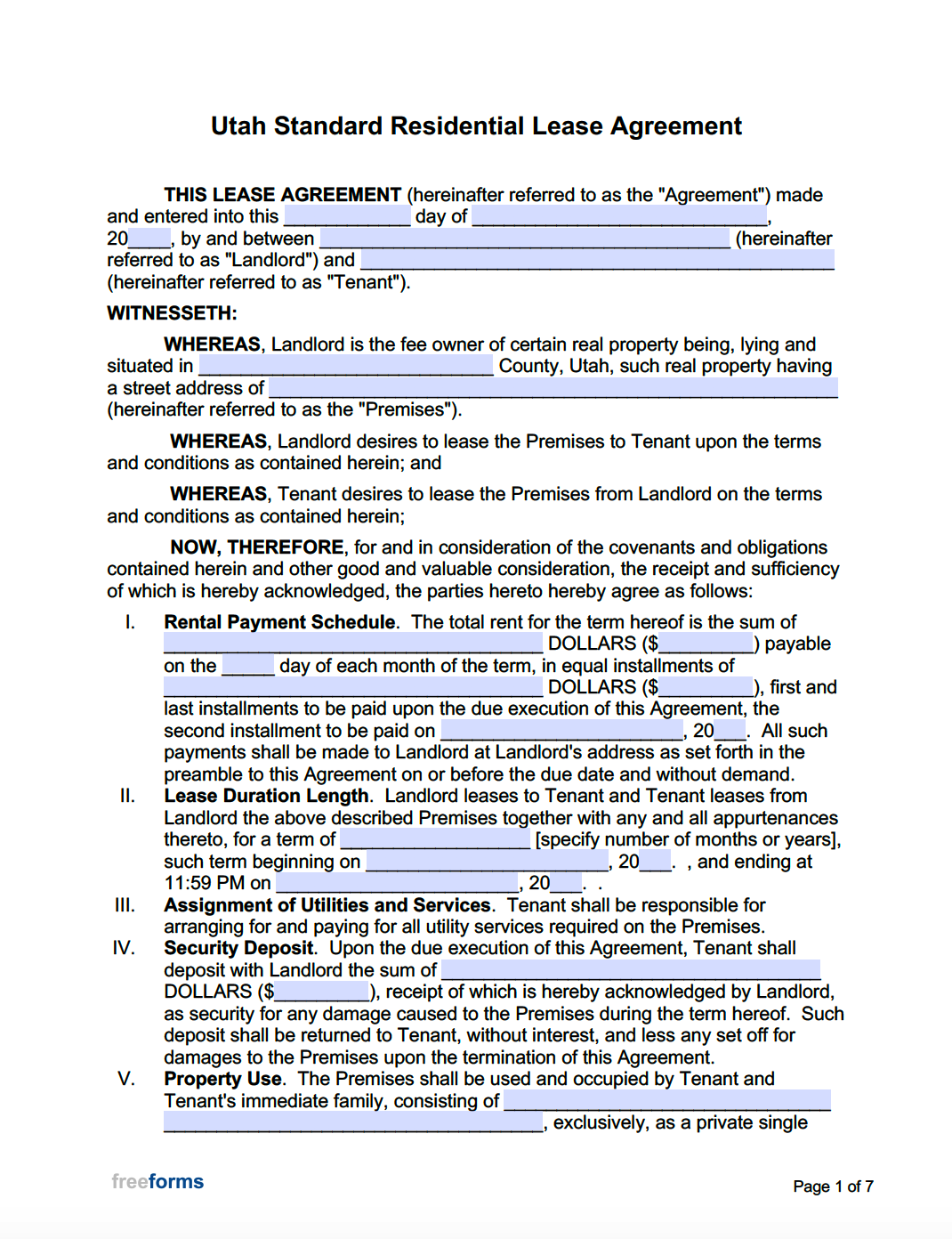 Free Utah Standard Residential Lease Agreement Template Pdf Word