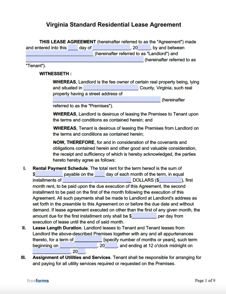 Free Virginia Standard Residential Lease Agreement Template Pdf 