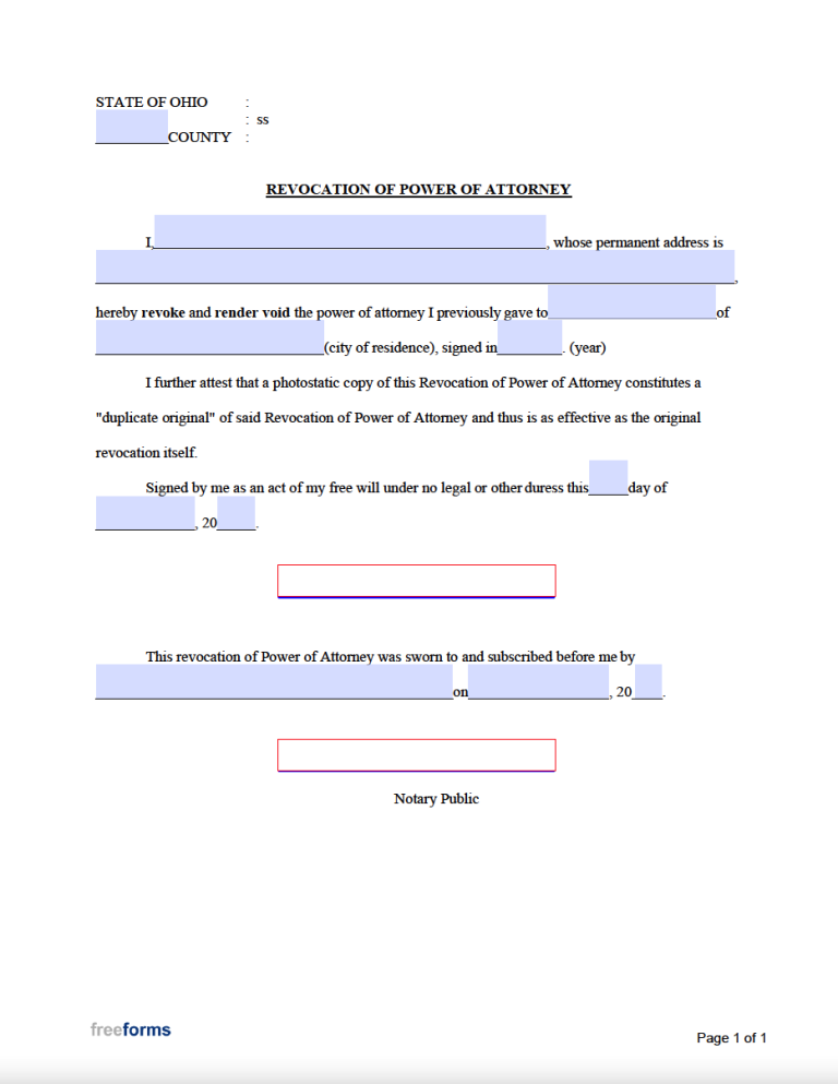 Free Ohio Revocation of Power of Attorney Form | PDF | Word