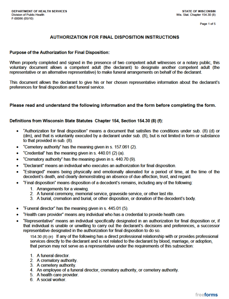 Free Wisconsin Living Will Form | PDF