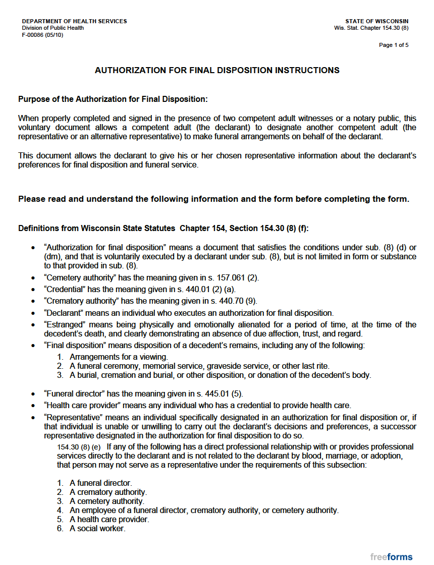 Free Wisconsin Living Will Form | PDF