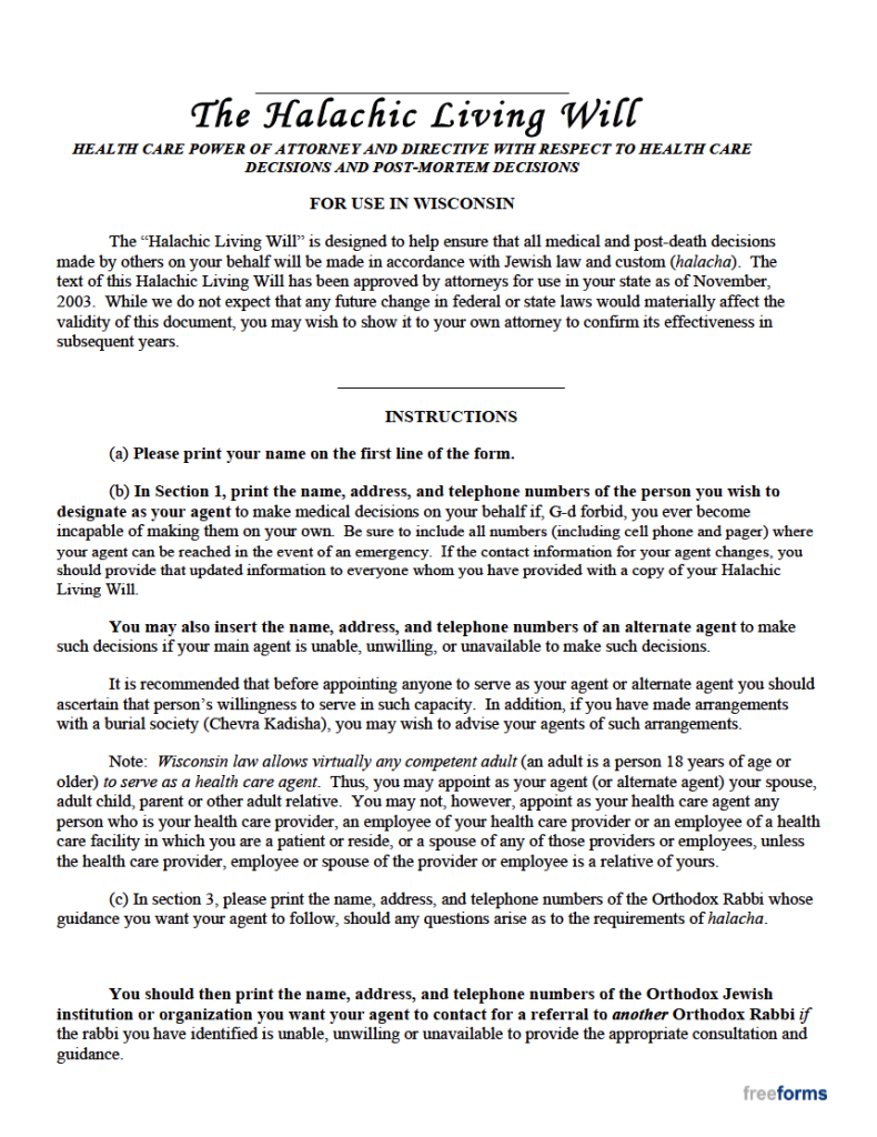 Free Wisconsin Living Will Form | PDF