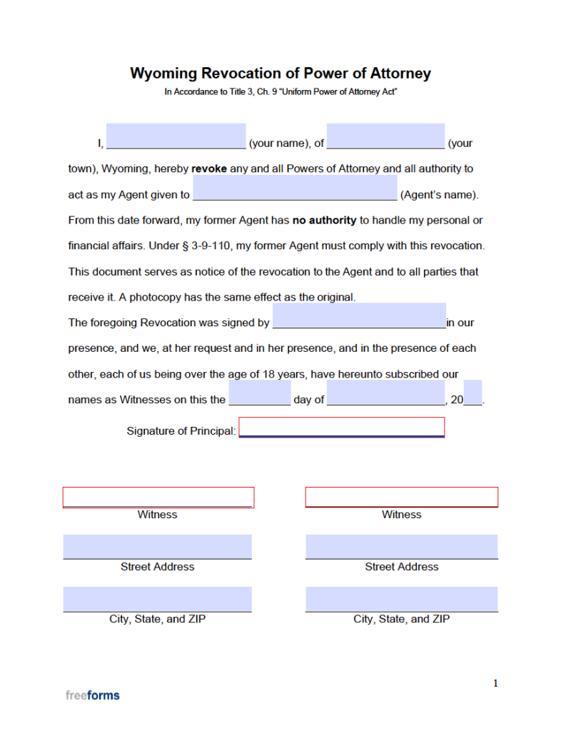 Free Wyoming Revocation of Power of Attorney Form | PDF | WORD