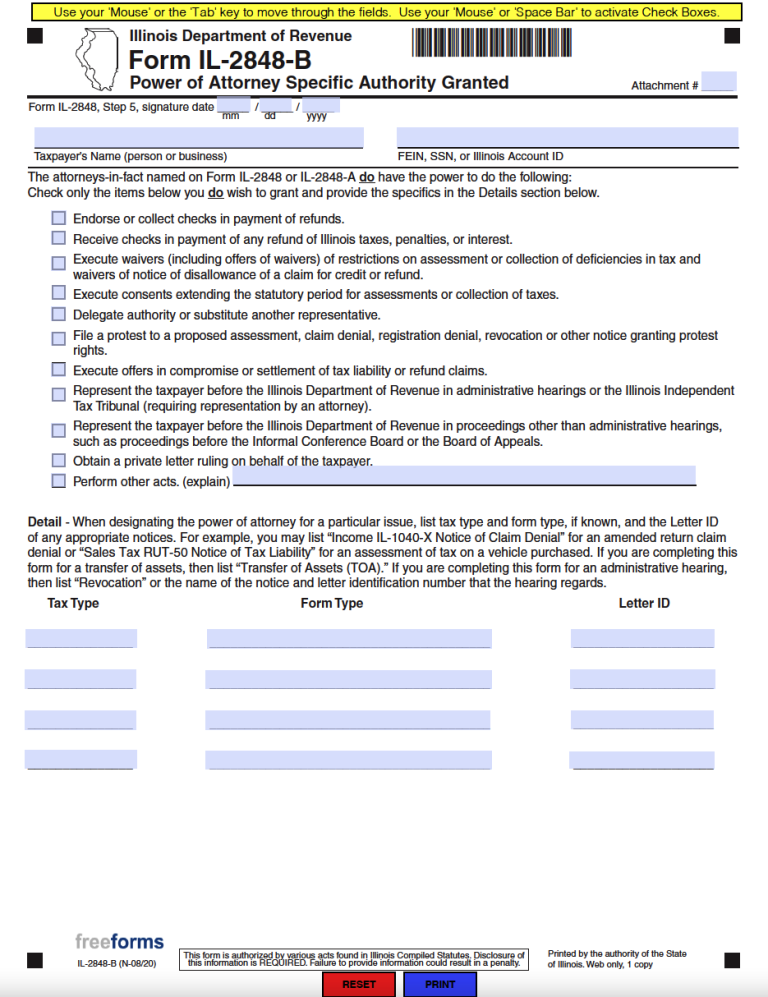 Free Illinois Tax Power of Attorney Form | PDF