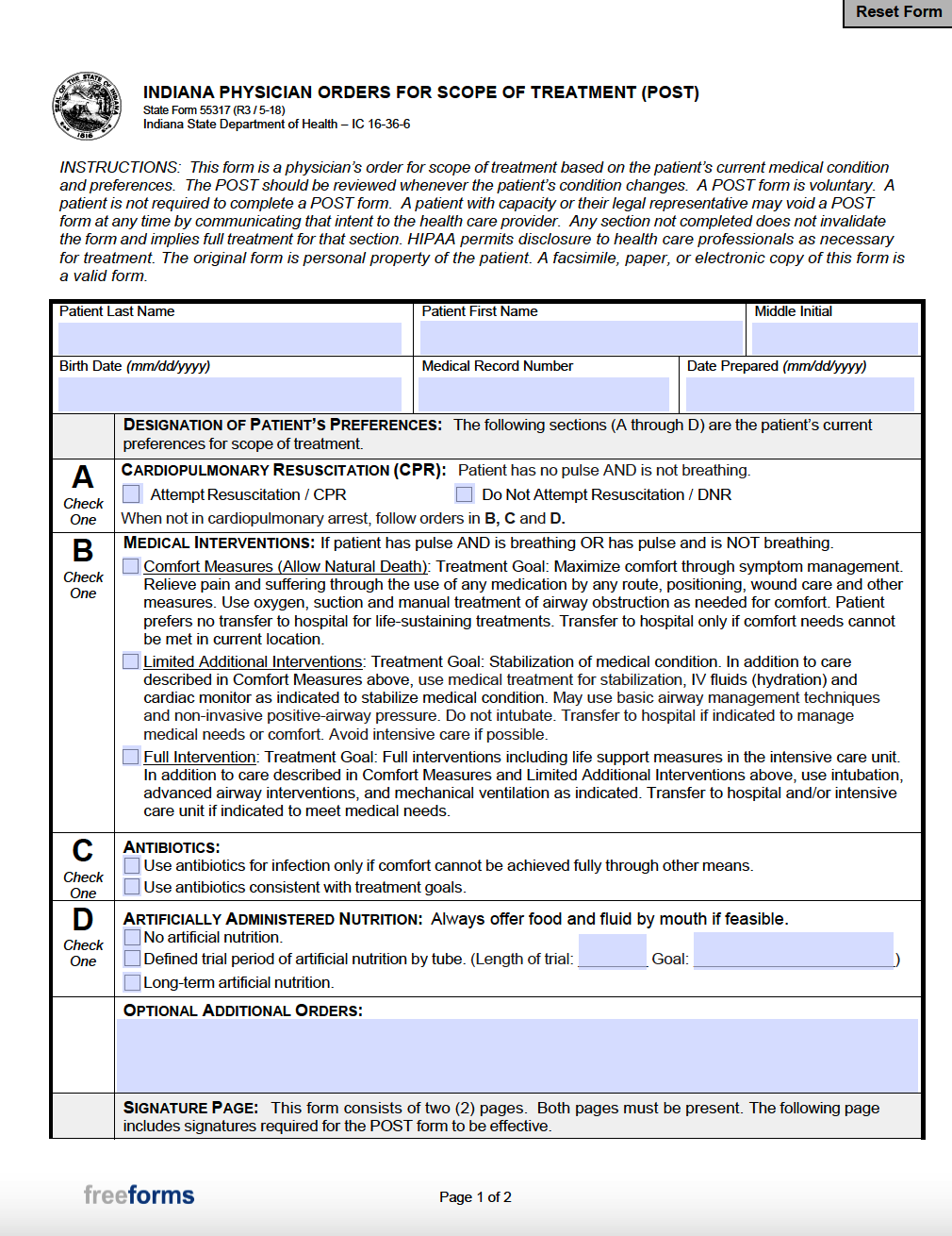 Free Indiana Medical Power of Attorney Form | PDF | WORD