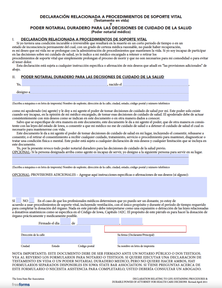 Free Iowa Advance Directive (Medical POA & Living Will) Form | PDF