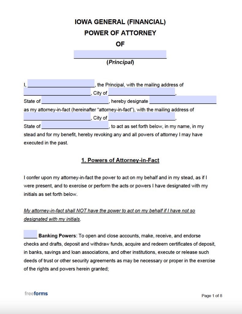 Free Iowa Power Of Attorney Forms PDF Free Iowa Power Of Attorney Forms PDF
