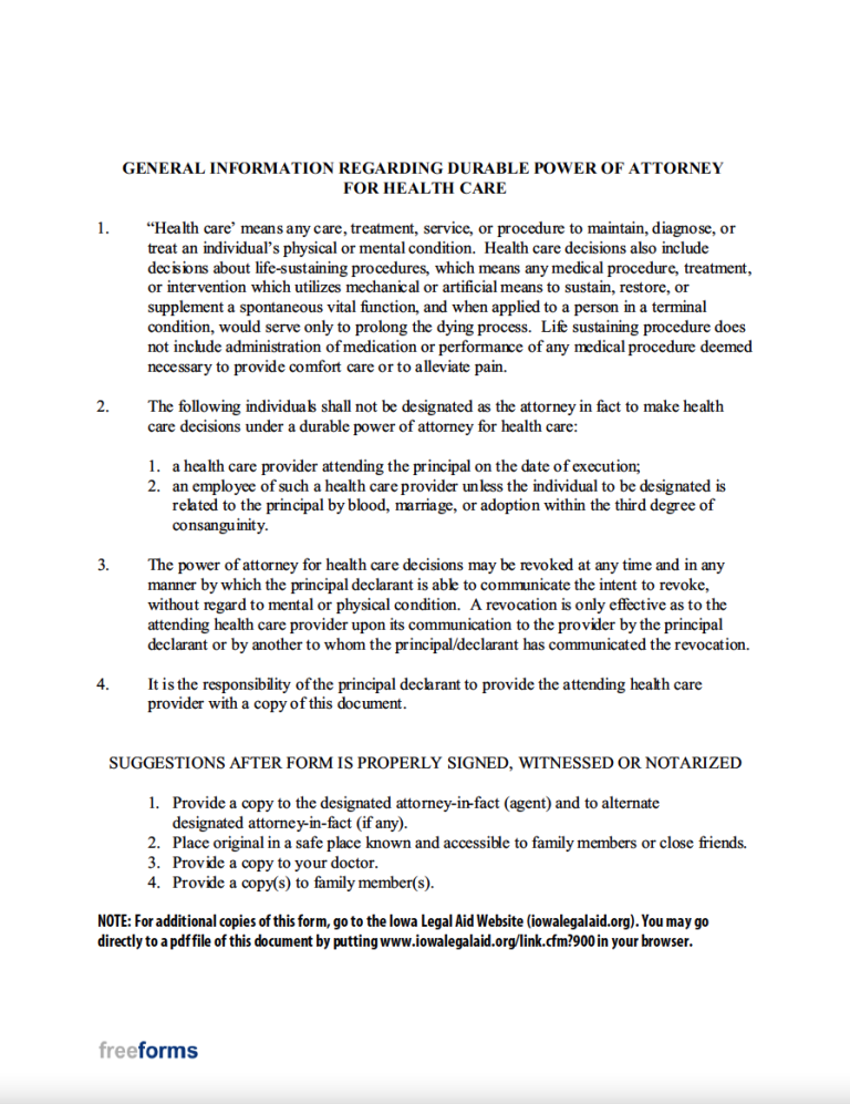Free Iowa Medical Power of Attorney Form | PDF