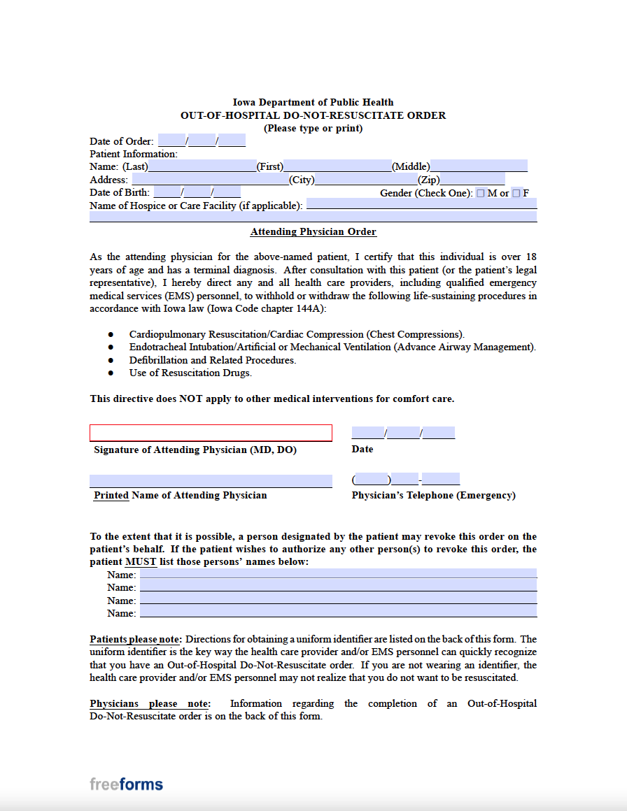 Free Iowa Living Will Form | PDF