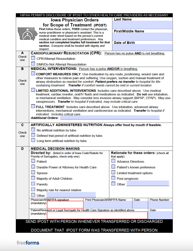 Free Iowa Living Will Form | PDF