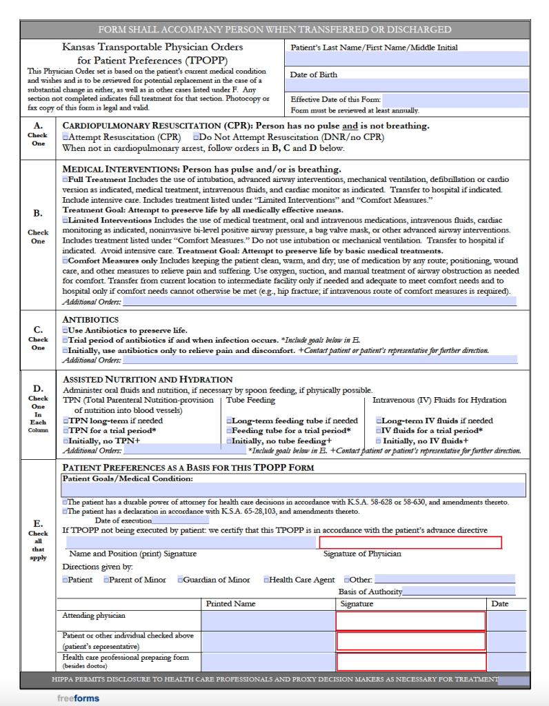 Free Kansas Living Will Form | PDF