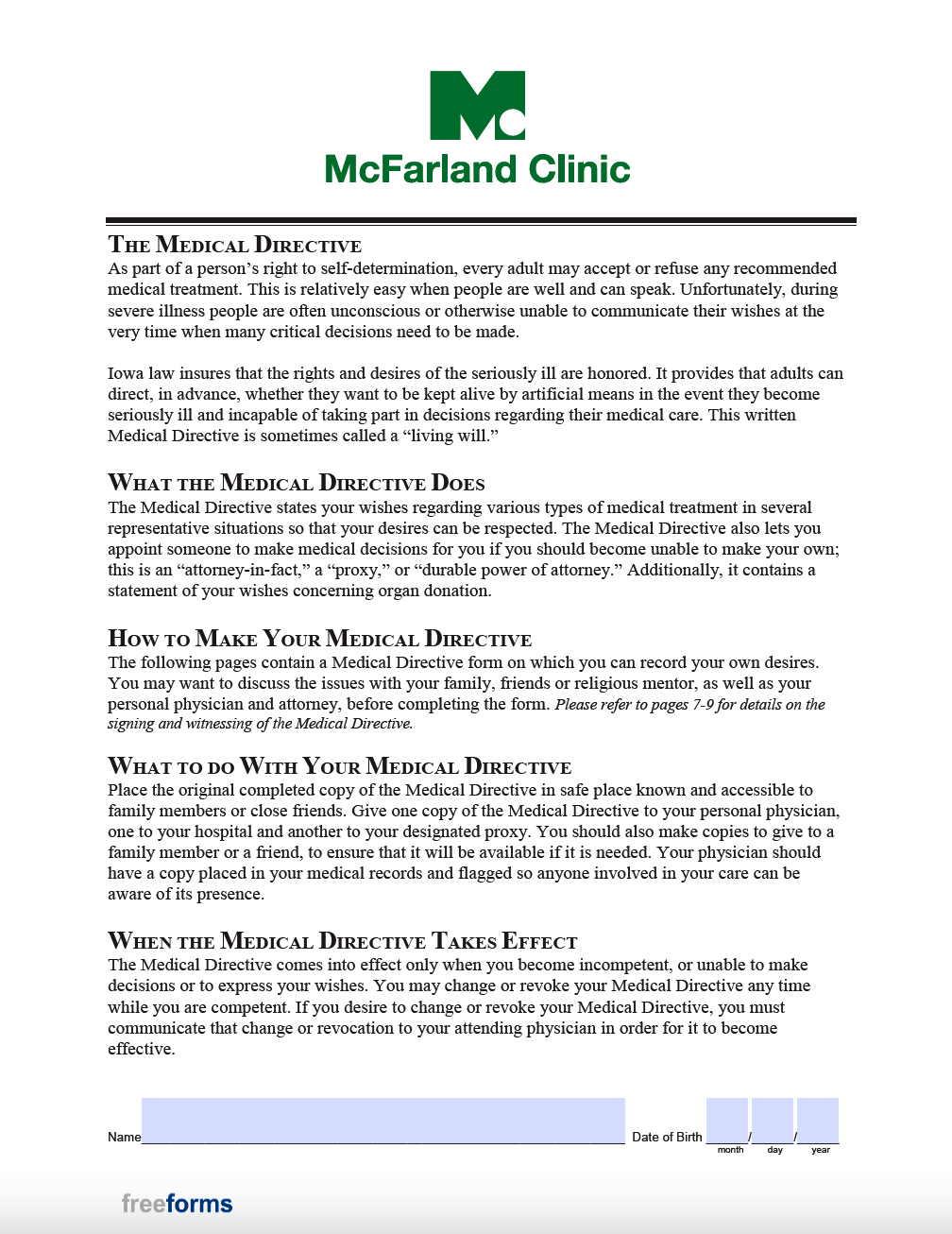 Free Iowa Advance Directive (Medical POA & Living Will) Form | PDF