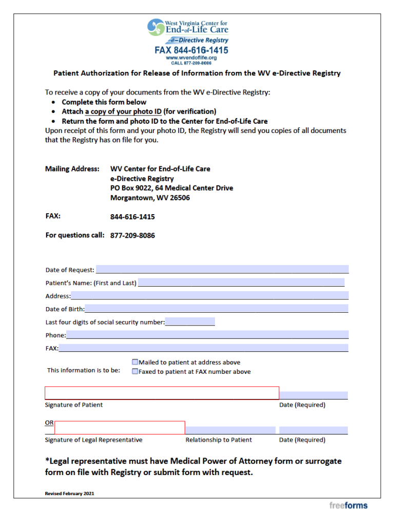 Free West Virginia Medical Power of Attorney Form | PDF | Word